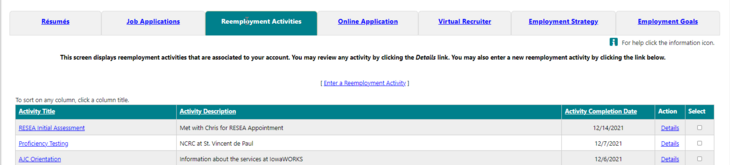 Complete My Weekly Reemployment Activities | Iowa Workforce Development