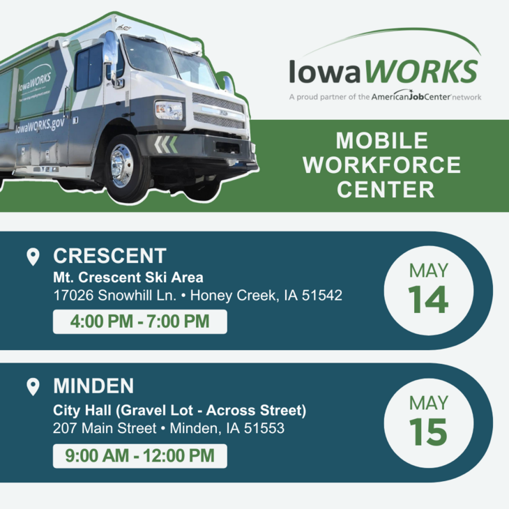 The IowaWORKS Mobile Workforce Center to Visit Crescent and Minden to ...
